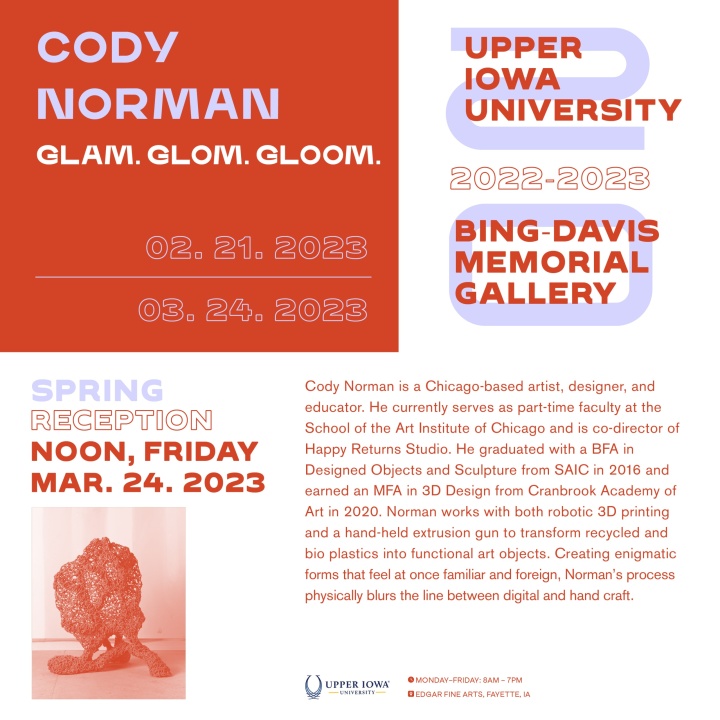 Cody Norman Opens New Solo Exhibition “glam.glom.gloom” at Upper Iowa ...